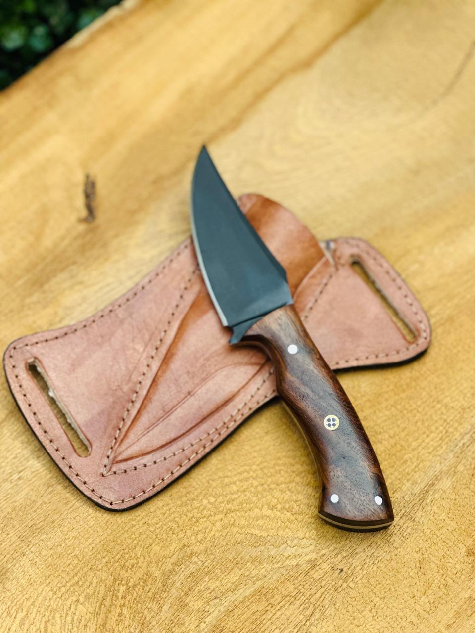 Camping Hunting Knife: Black Powder Blade, Rosewood Handle - Etsy