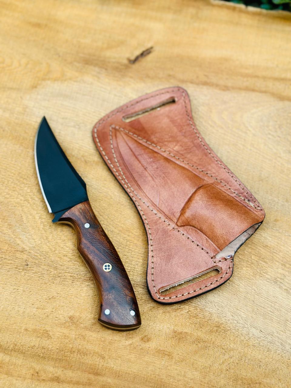 Camping Hunting Knife: Black Powder Blade, Rosewood Handle - Etsy