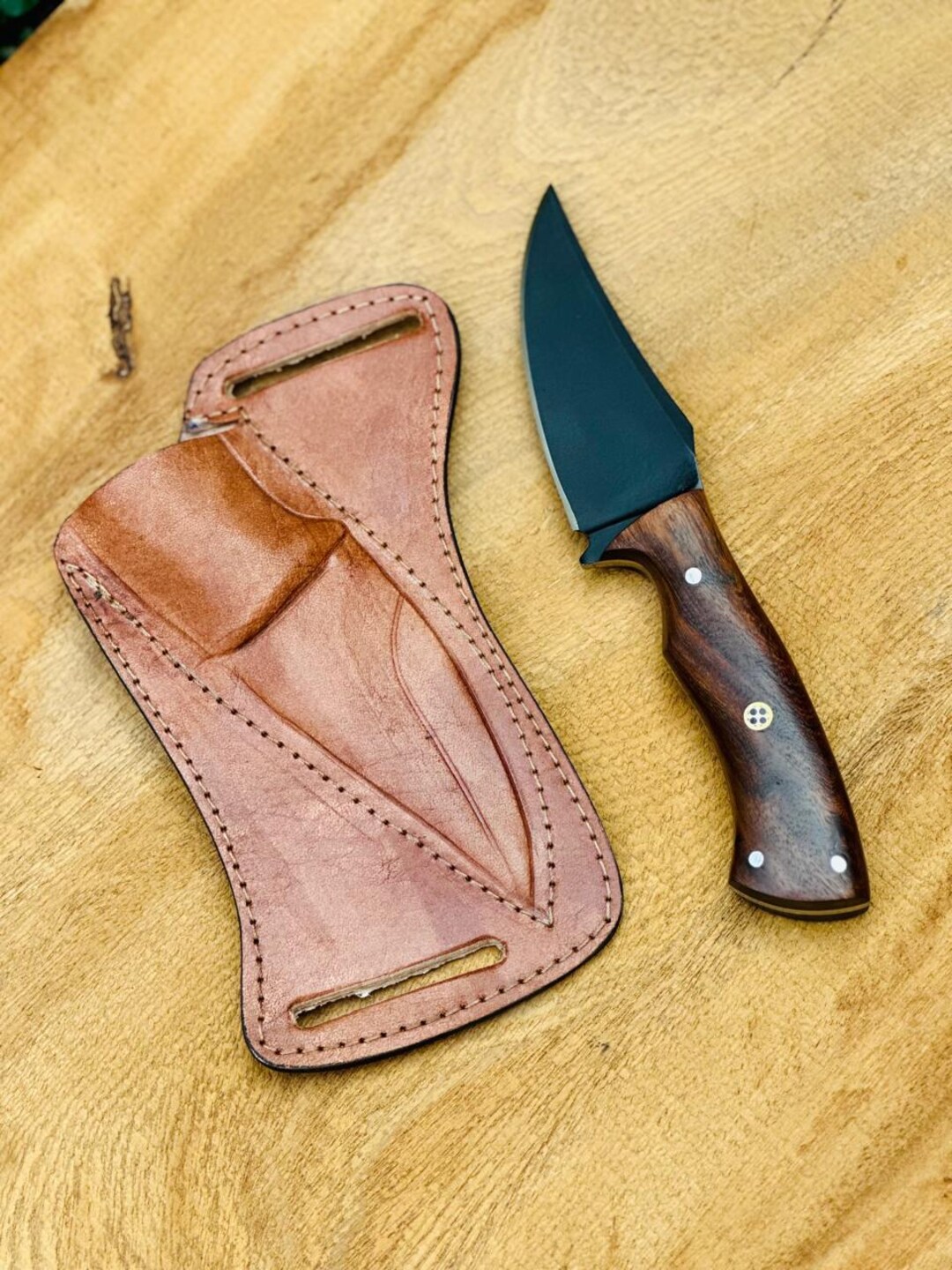 Camping Hunting Knife: Black Powder Blade, Rosewood Handle - Etsy