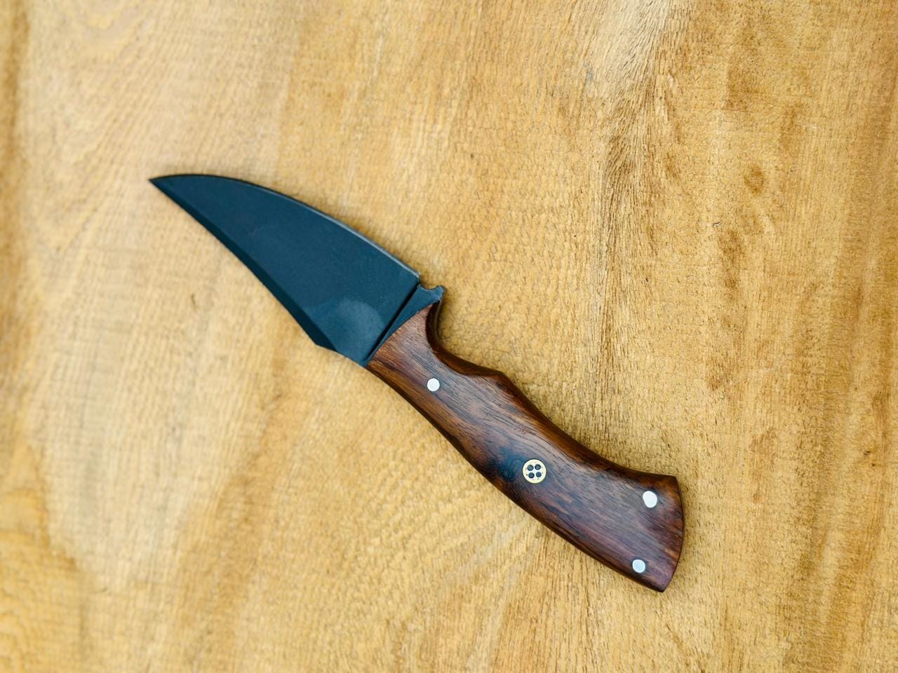 Camping Hunting Knife: Black Powder Blade, Rosewood Handle - Etsy