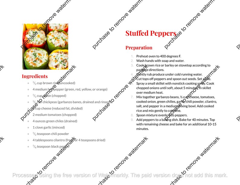 Recipe Card Printable Download File Stuffed Peppers PDF - Etsy Canada