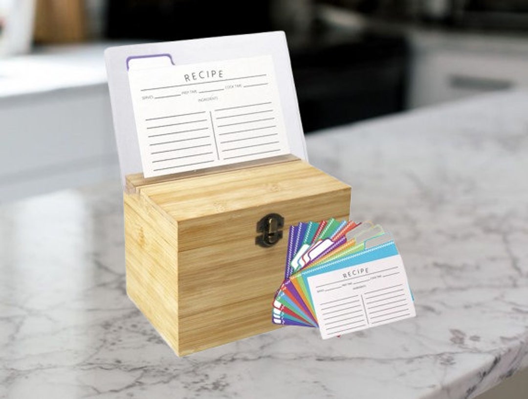 Recipe Cards and Bamboo Recipe Box With 12 Recipe Card Dividers, 80 ...