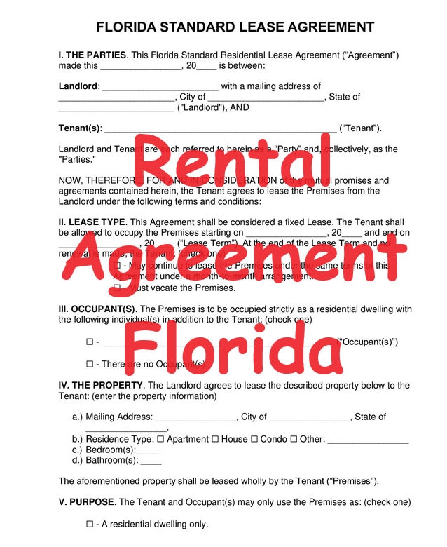 Rental Lease Agreement Florida Standard Form PDF 303.68 Kb - Etsy