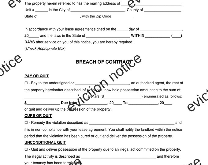 Editable Simple Eviction Notice - PDF | Word | A4 & US Letter Size ...