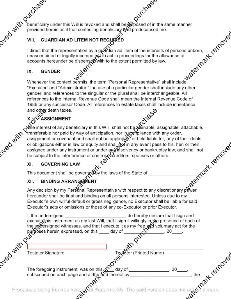 Last Will and Testament Blank Template Pdf - Etsy