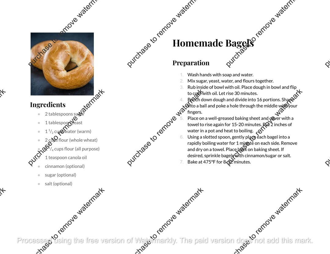 Recipe Card Printable Download File Homemade Bagels PDF - Etsy