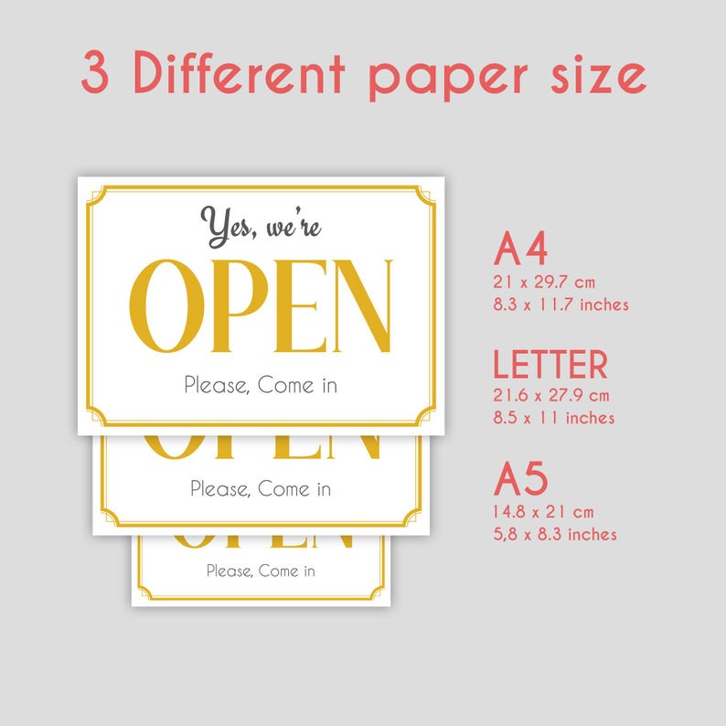 Printable Open and Closed Signs Set for Business. A4, A5, Letter Paper ...