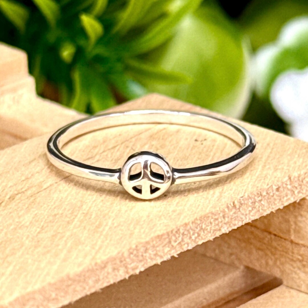 Sterling Silver 925 Peace Sign Ring With Oxidized Finish Piece, Unity ...