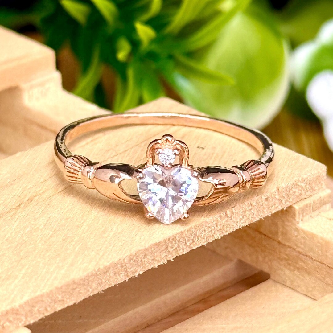 Sterling Silver 925 Claddagh Heart Crown Ring With Clear Heart CZ Stone ...