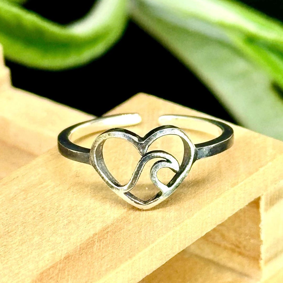 Sterling Silver 925 Heart and Wave Toe Ring, Surf, Adjustable, Hot ...