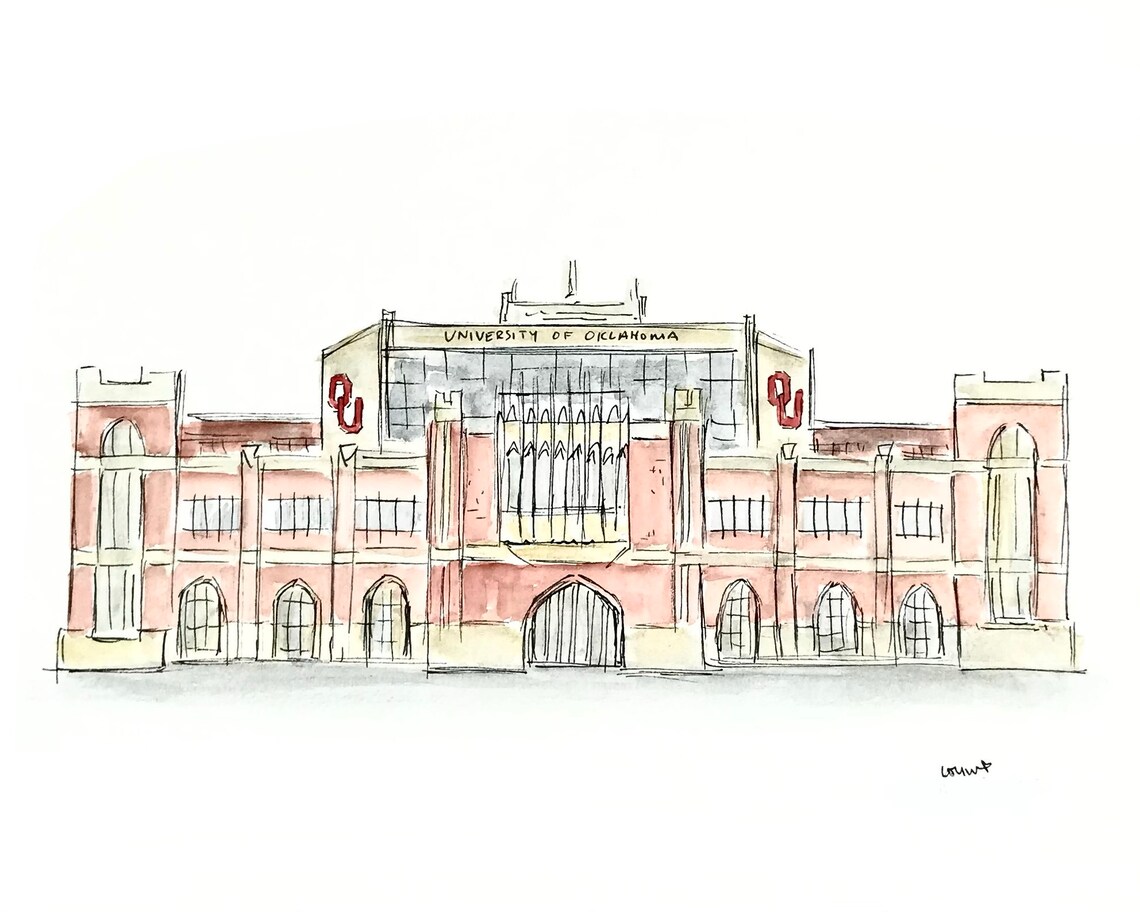 University of Oklahoma Stadium Watercolor Art Print Sooners | Etsy