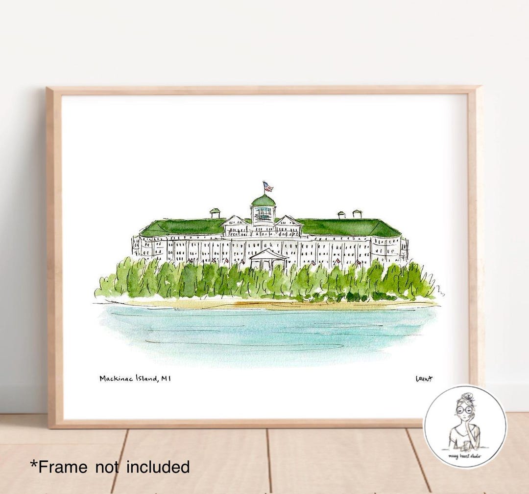 Mackinac Island, MI - Grand Hotel. Archival Quality, Watercolor & Ink, Historic Michigan Art ...