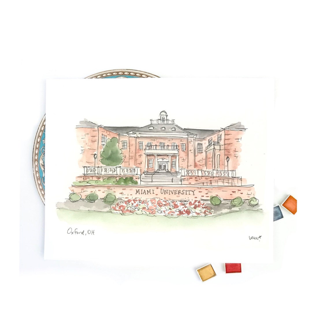 Miami University Ohio Campus Watercolor and Ink Print - Etsy