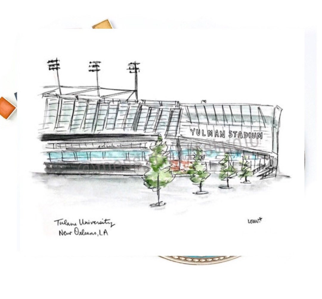 Yulman Stadium Art Print, Tulane University Football Stadium Watercolor ...
