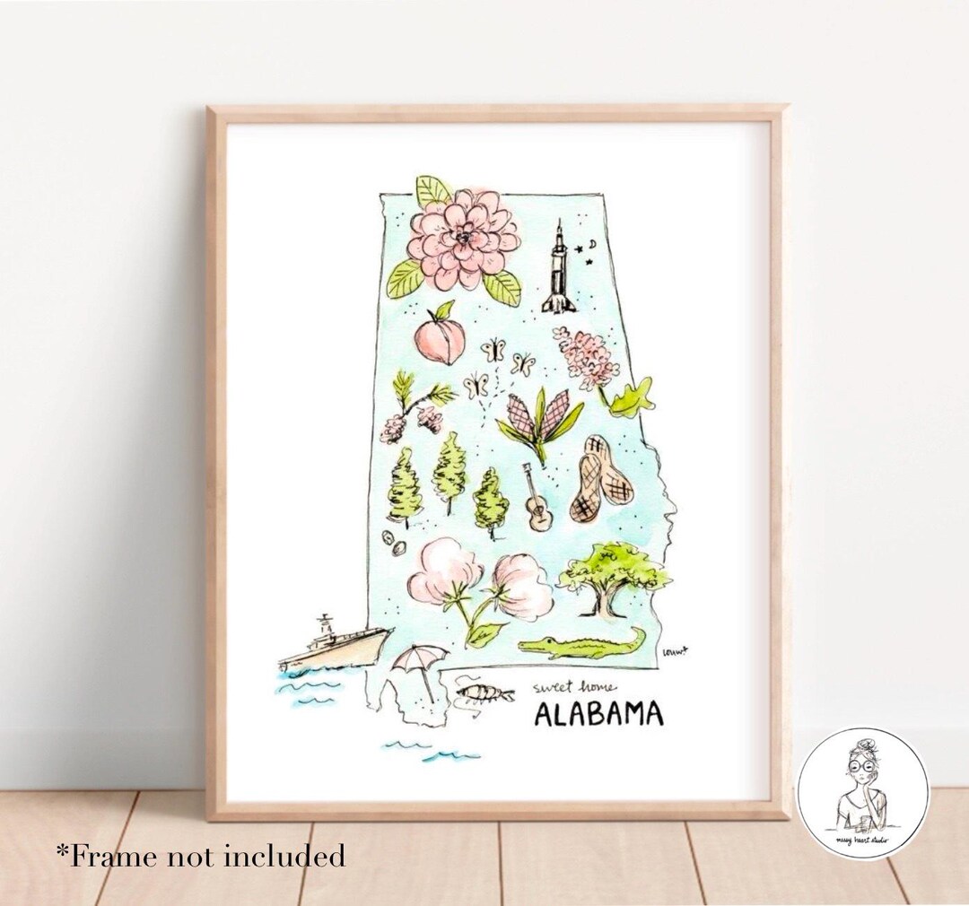 Alabama State Art Print, Personalized With Your Favorite Town, Alabama ...