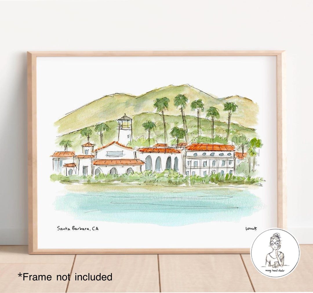 Santa Barbara, CA. Watercolor & Ink Illustration, Archival Quality ...