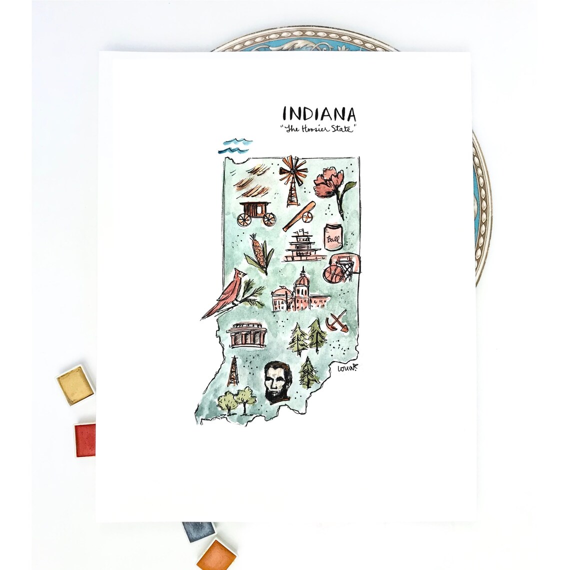 Indiana State Map Personalized IN Map Illustrated Features | Etsy