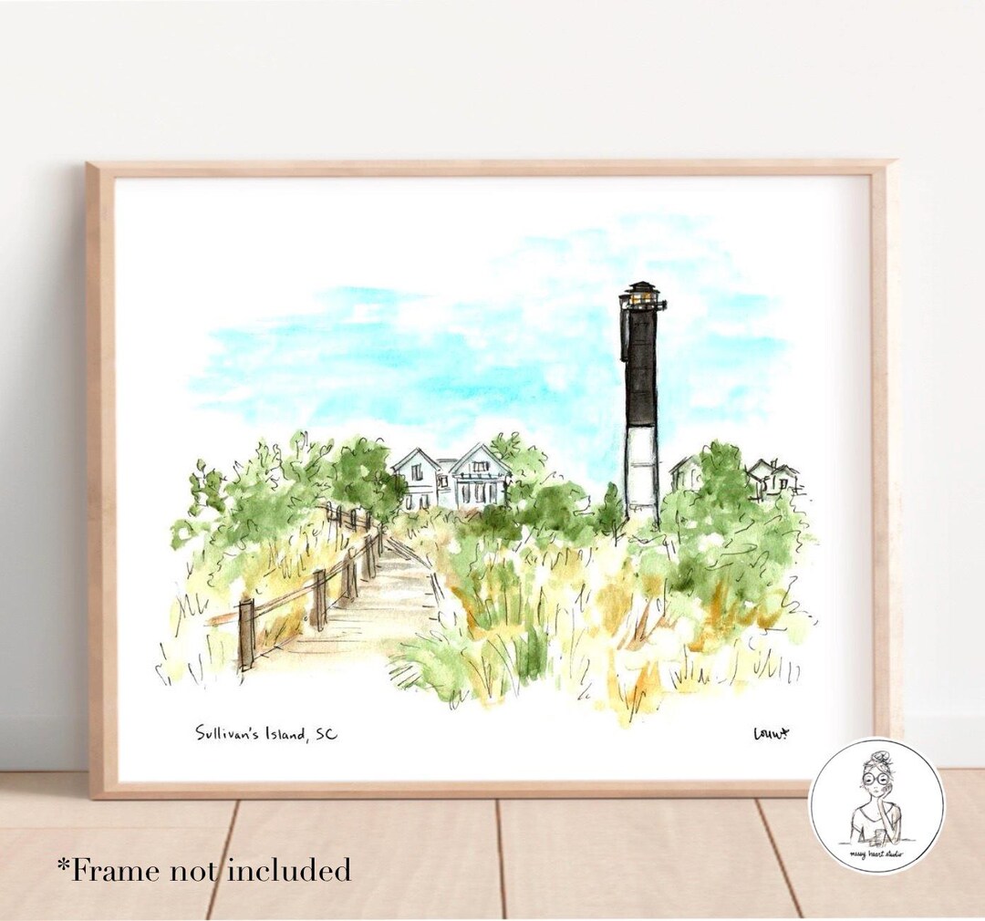 Sullivan's Island Lighthouse, Watercolor & Ink, Mount Pleasant, Shem ...