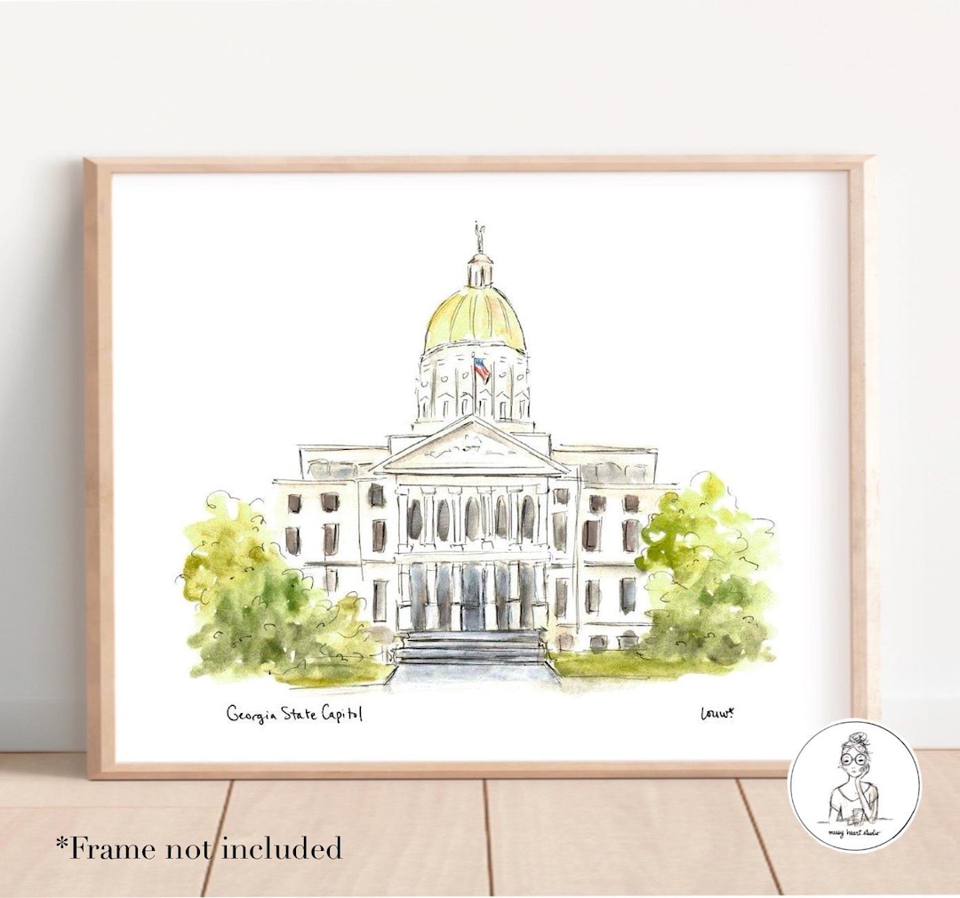 Georgia State Capitol Building, Watercolor Art, Atlanta GA Illustration ...