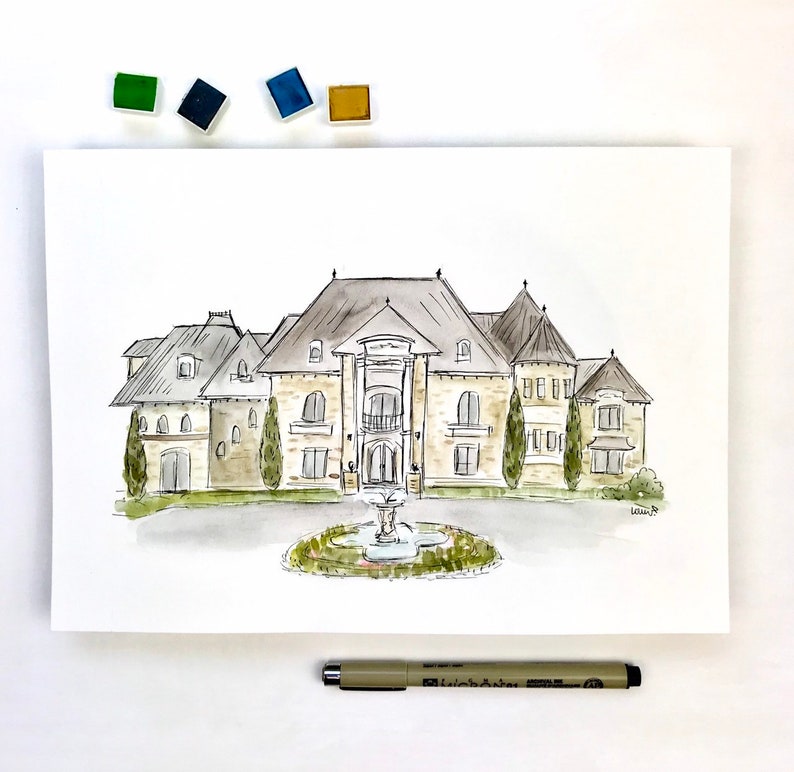 HOUSE ILLUSTRATION hand drawn home portrait art watercolor | Etsy