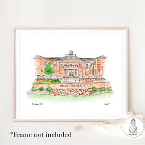 Miami University Ohio Campus Watercolor and Ink Print, Illustration ...