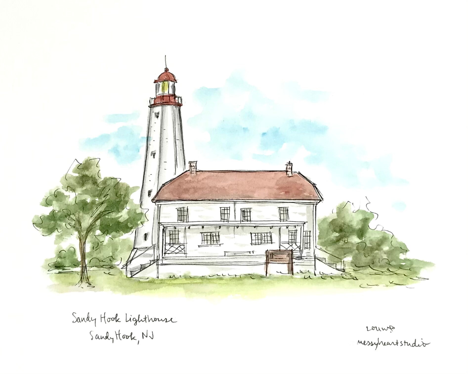 Sandy Hook Lighthouse Historic lighthouse illustration | Etsy