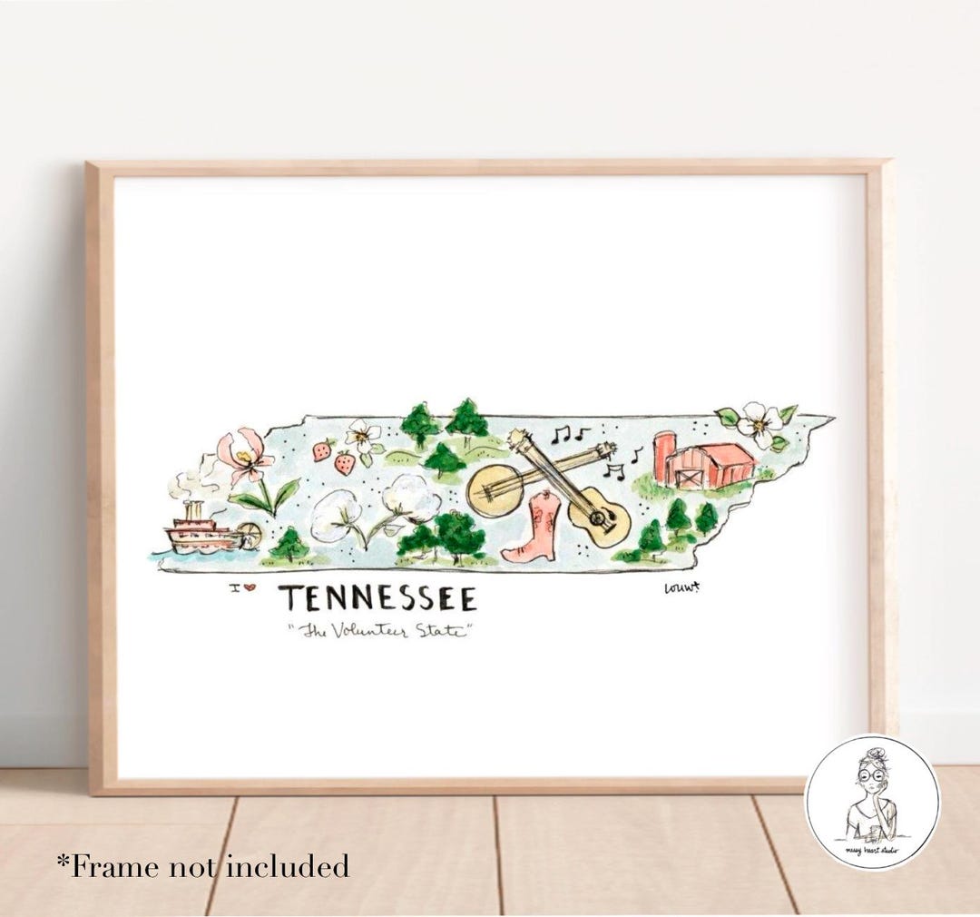 Tennessee State Art Print, Personalized, State Features, Favorite Town ...