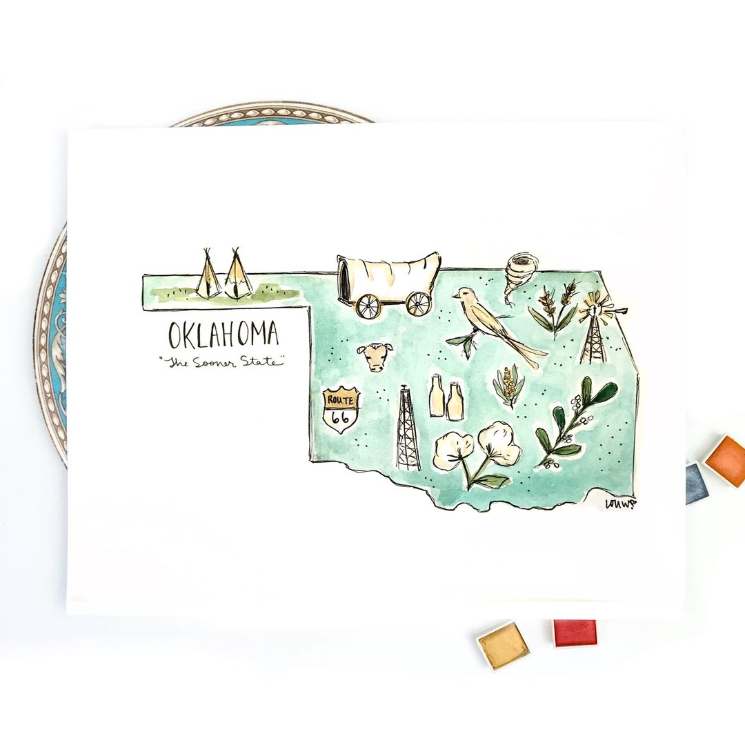 Oklahoma State Art Print Personalized State Features - Etsy