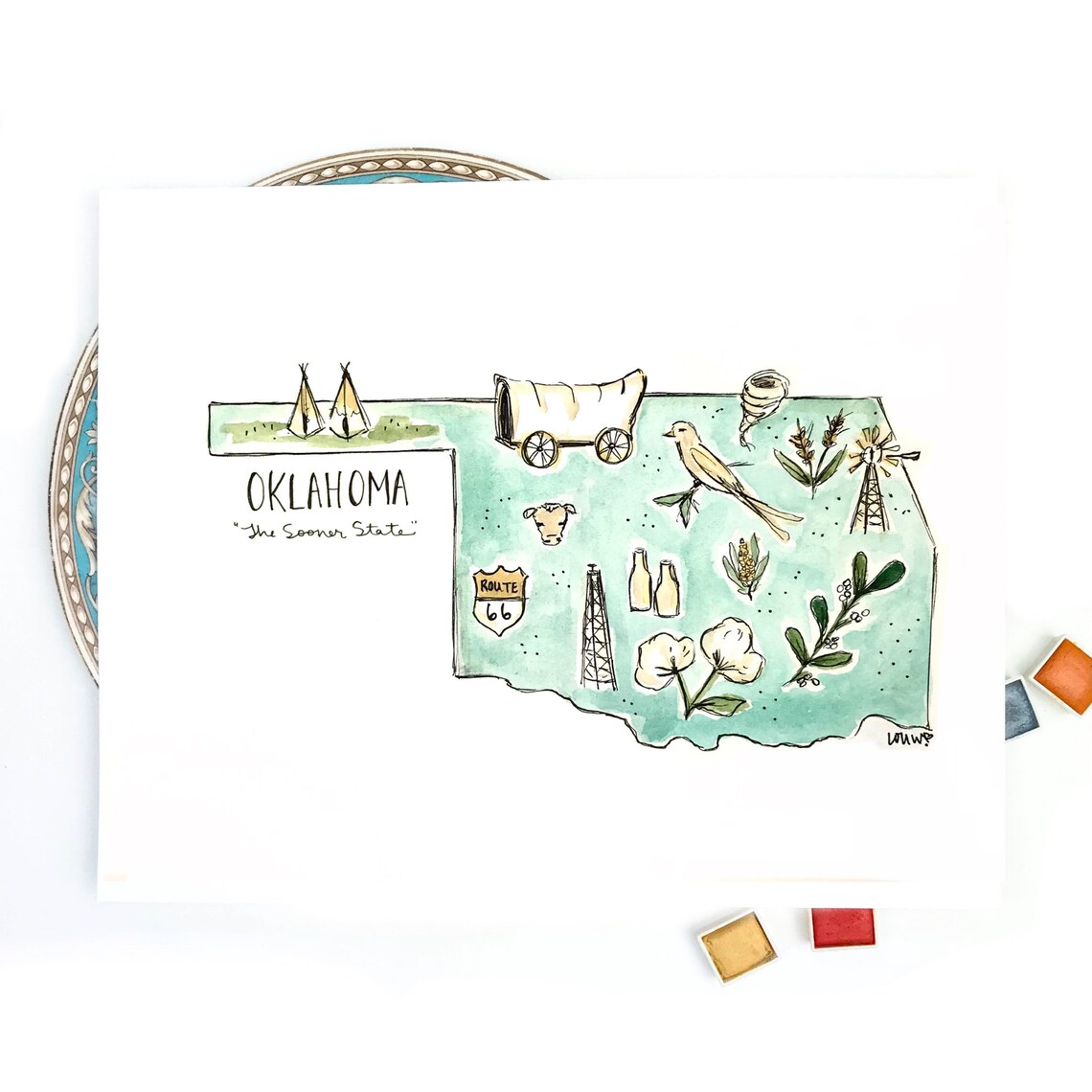 Oklahoma State Art Print Personalized State Features | Etsy