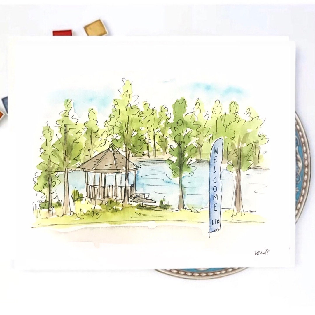 Lake Forest Ranch Welcome Gazebo, Macon, Mississippi, Watercolor and ...