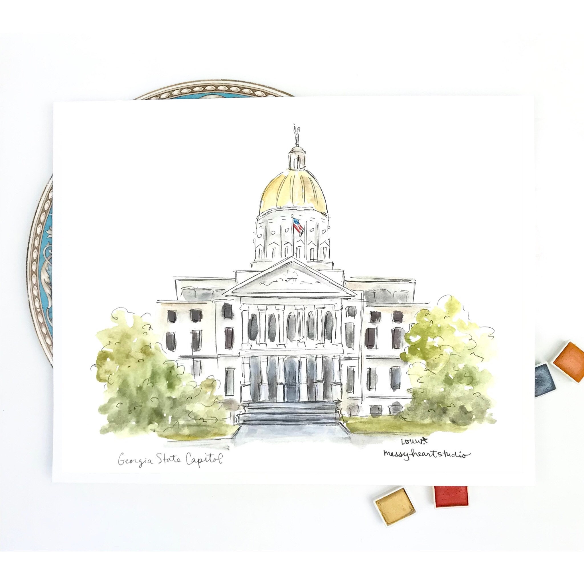 Georgia Capitol Gebäude Aquarell Kunst Arlanta Illustration | Etsy