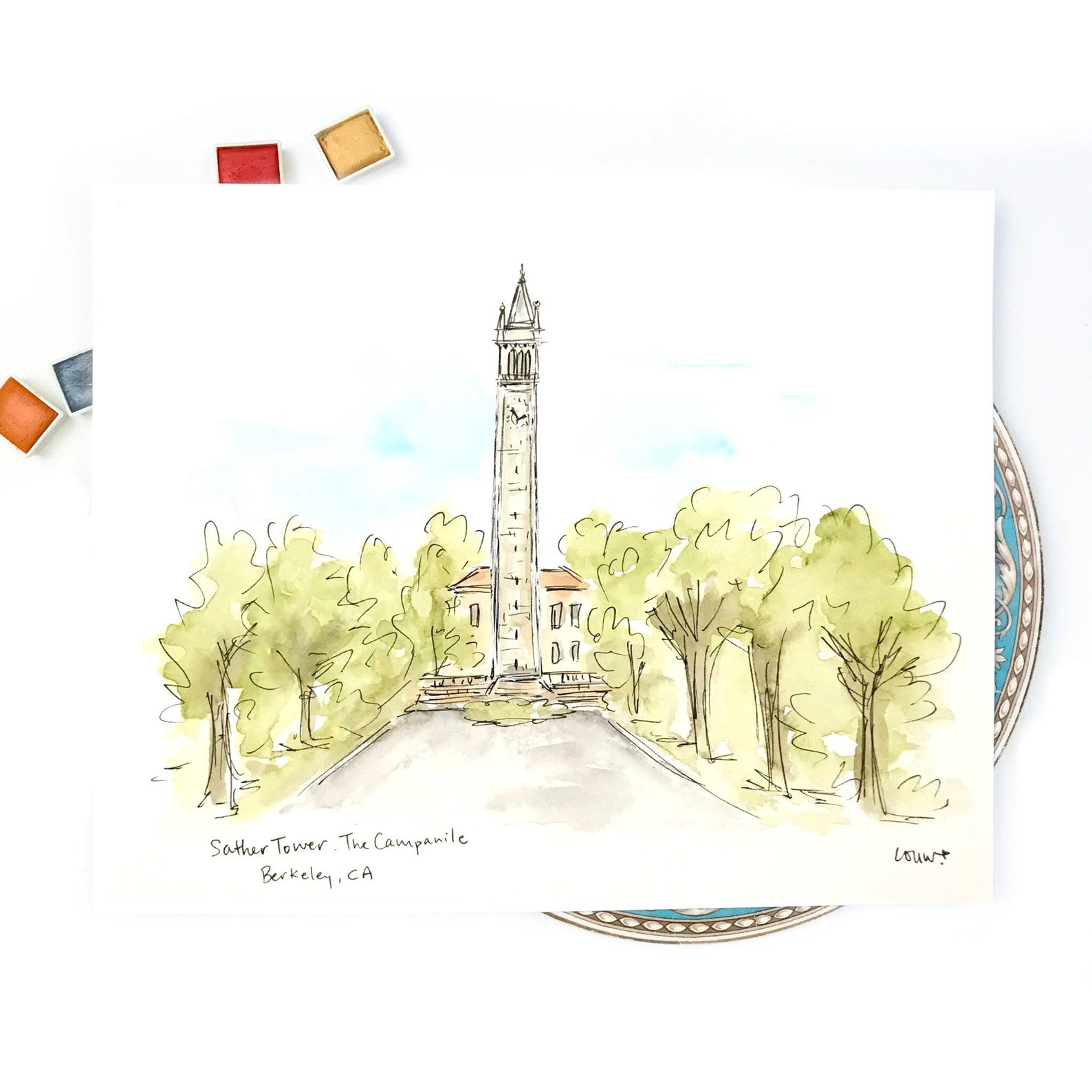 UC Berkeley Campanile Sather Tower California Watercolor and - Etsy