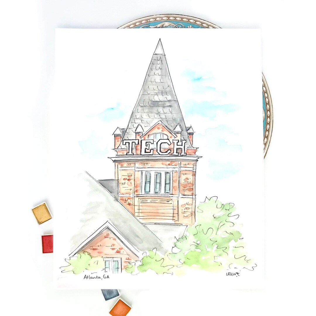 Tech Tower Georgia Tech Georga Tech Fan Art Tech Fan Atlanta - Etsy