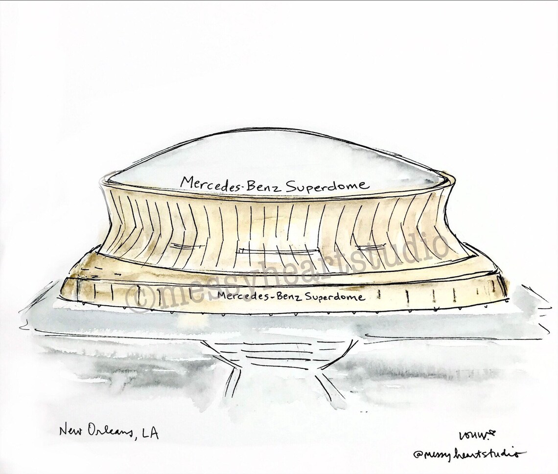 New Orlean Saints Superdome Watercolor and Ink Illustration - Etsy