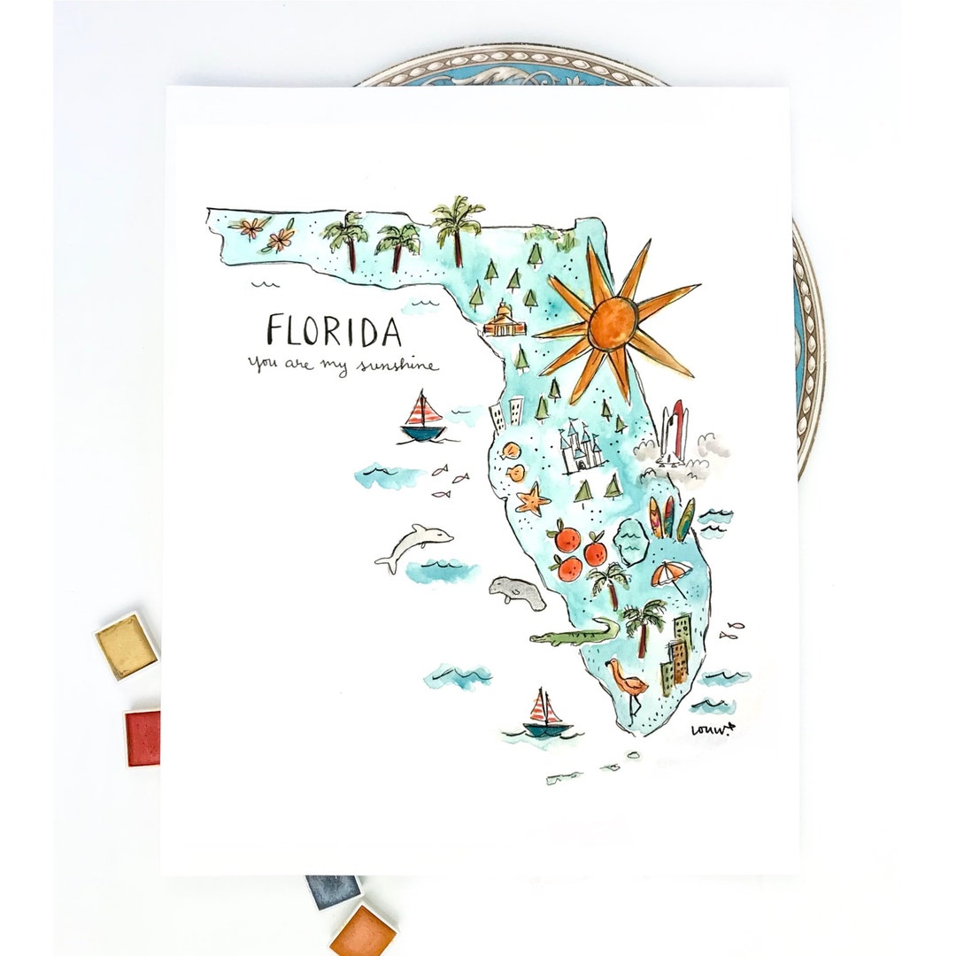 Florida You Are My Sunshine State Outline With Features the - Etsy