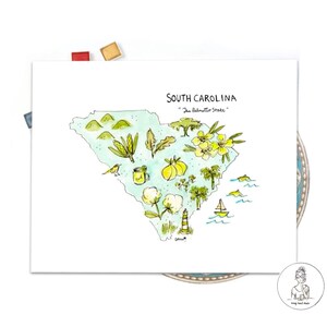 South Carolina State Shape, Map With Features, Gallery Wall Art ...
