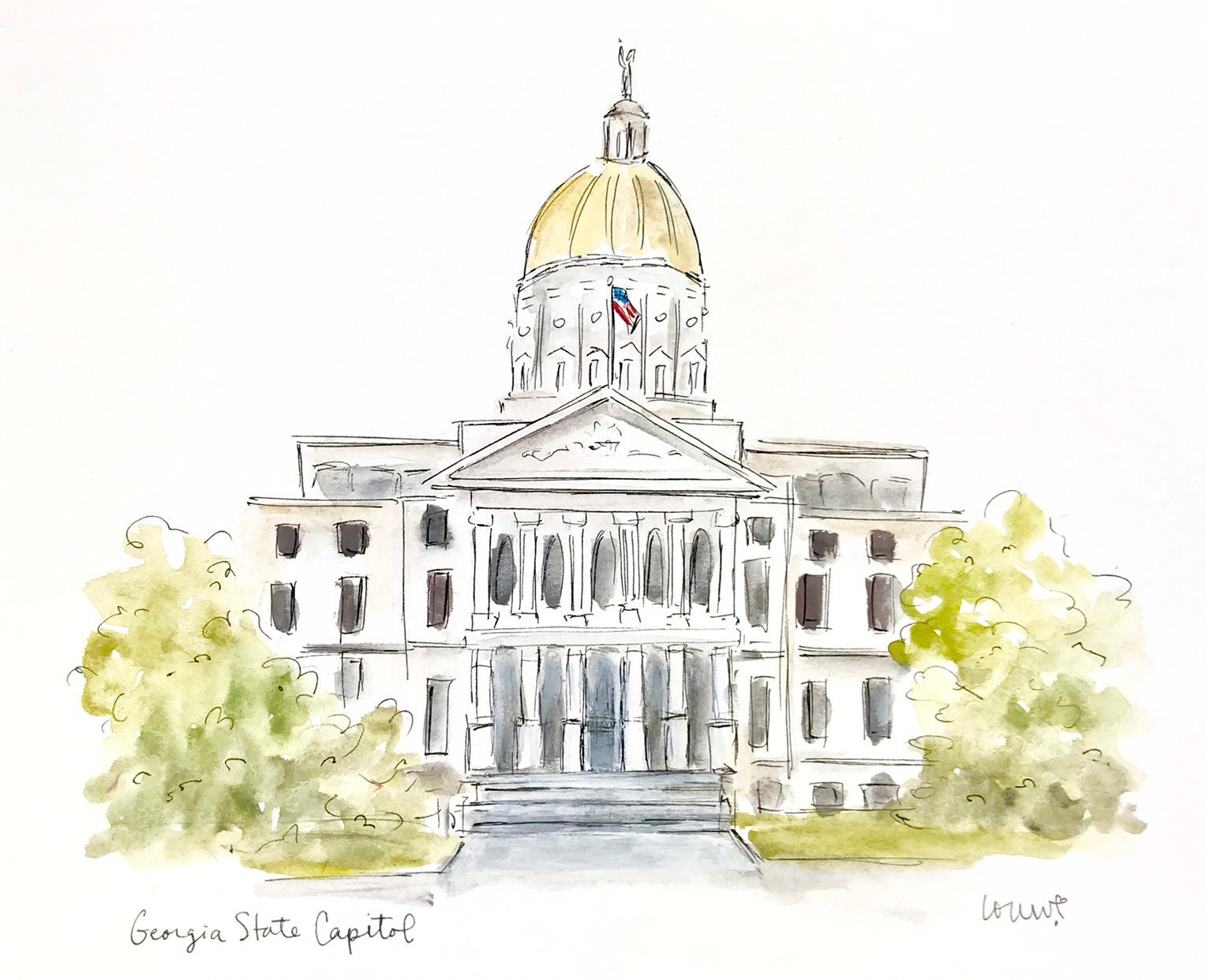 Georgia Capitol Building Watercolor Art Arlanta | Etsy