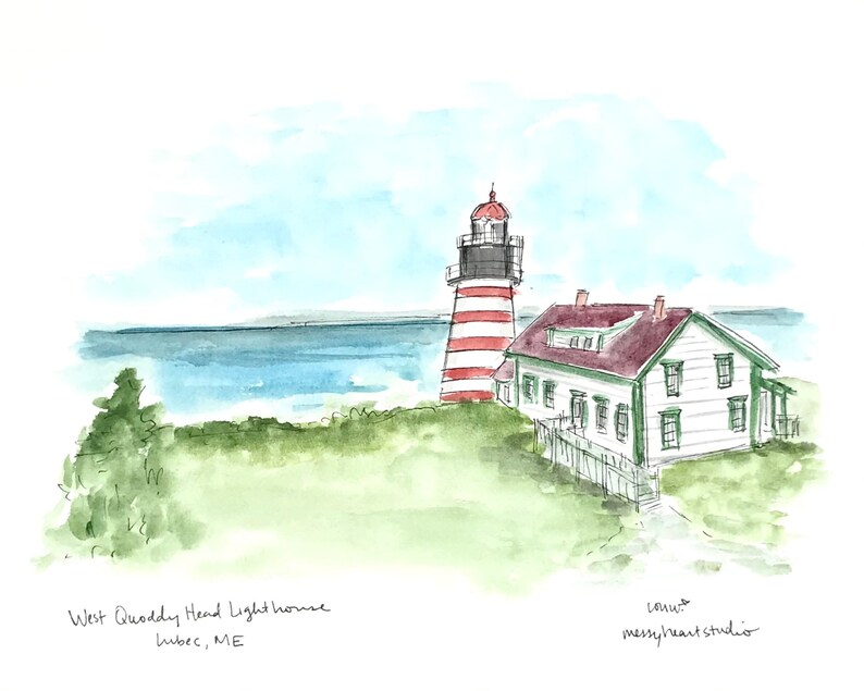 Cape Cod Lubec Maine Historic Lighthouse Illustration | Etsy