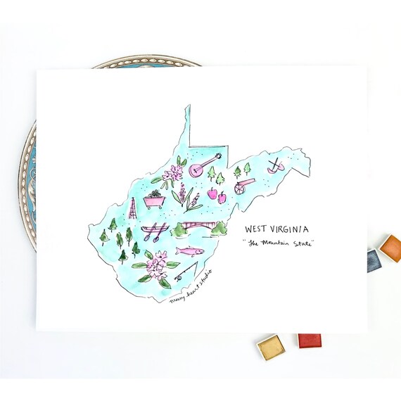 West Virginia State Art Print Personalized with your Favorite | Etsy