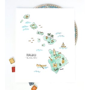 Hawaii Illustrated State Map, Personalized Hawaiian Map, Illustrated ...