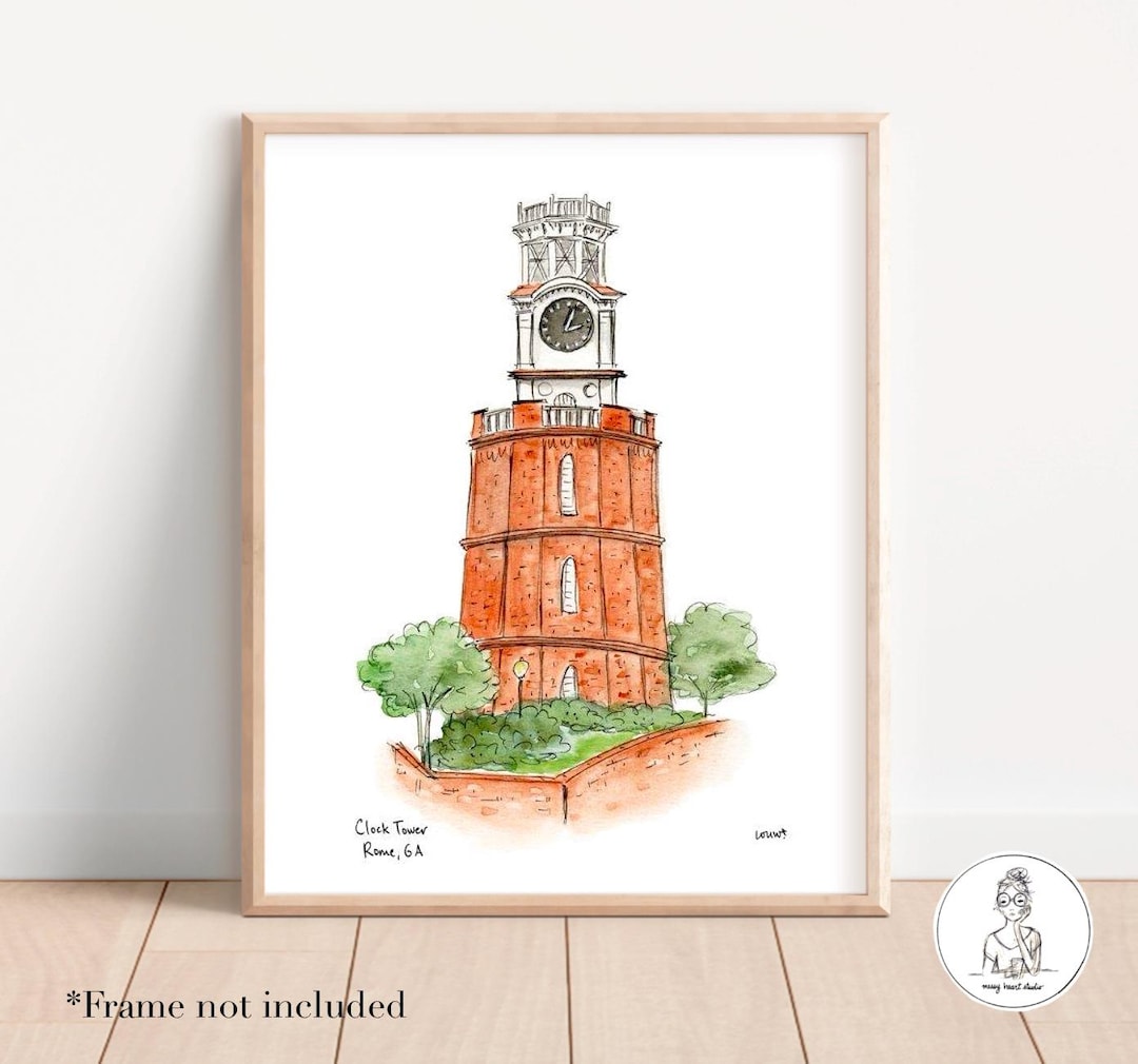 Rome, GA - Historic Clock Tower, North Georgia Illustration Print ...