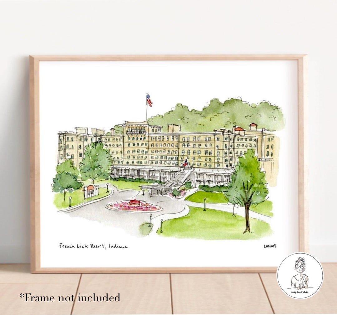 French Lick Resort, Indiana, Personalized Wall Art, Watercolor and Ink ...