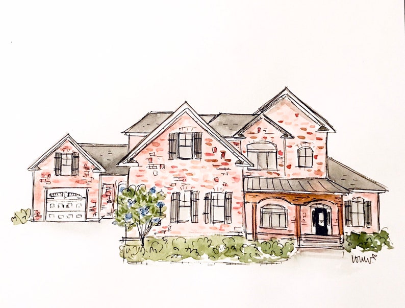 HOUSE ILLUSTRATION hand drawn home portrait art watercolor | Etsy
