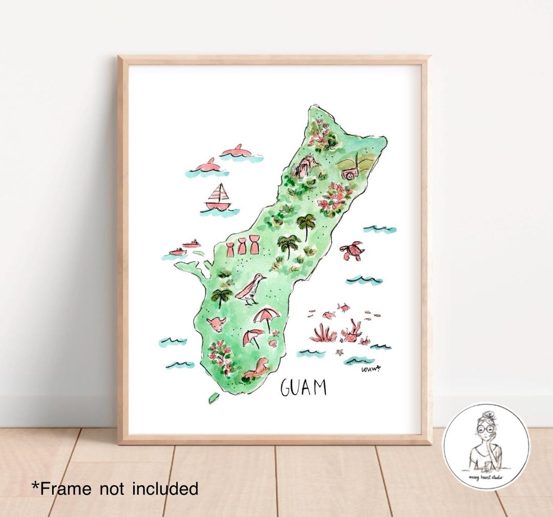 Guam Art Print, Personalized State Features, Favorite Town, Moving Gift ...