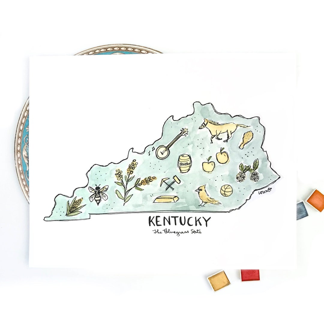 Kentucky State Shape Gallery Wall Art, Shape Art, Watercolor, Kentucky ...