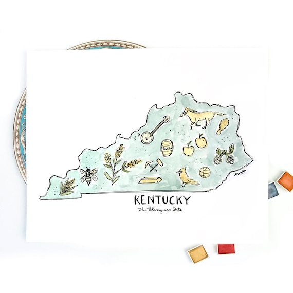 Kentucky State Shape Gallery Wall Art Shape Art Watercolor - Etsy