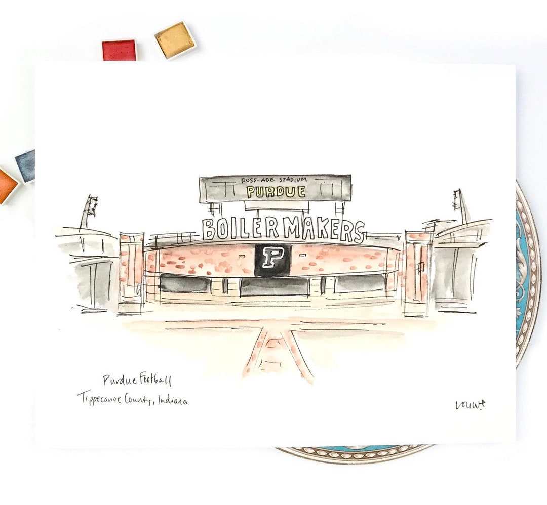 Purdue Boilers Stadium Watercolor and Ink Illustration Print - Etsy