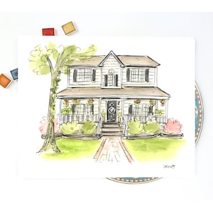 HOUSE ILLUSTRATION, Hand Drawn Home Portrait Art Watercolor ...