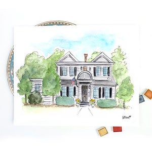 HOUSE ILLUSTRATION, Hand Drawn Home Portrait Art Watercolor ...
