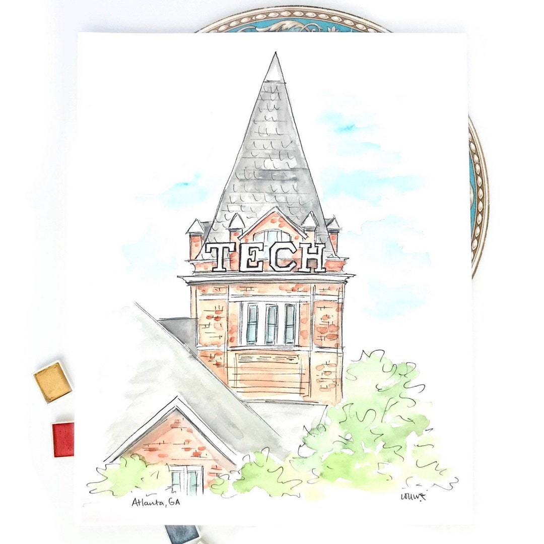 Tech Tower Georgia Tech Georga Tech Fan Art Tech Fan Atlanta - Etsy